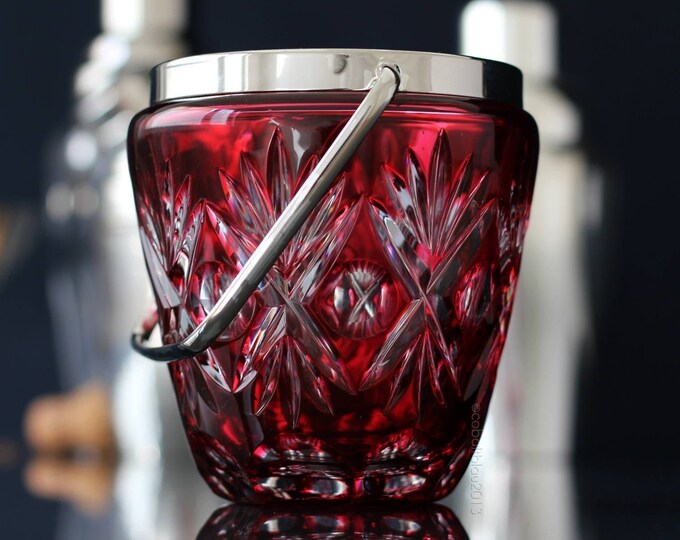 Ice Bucket Ruby Red Crystal Cut Glass Ice Bucket Vintage / Bar Cart ...