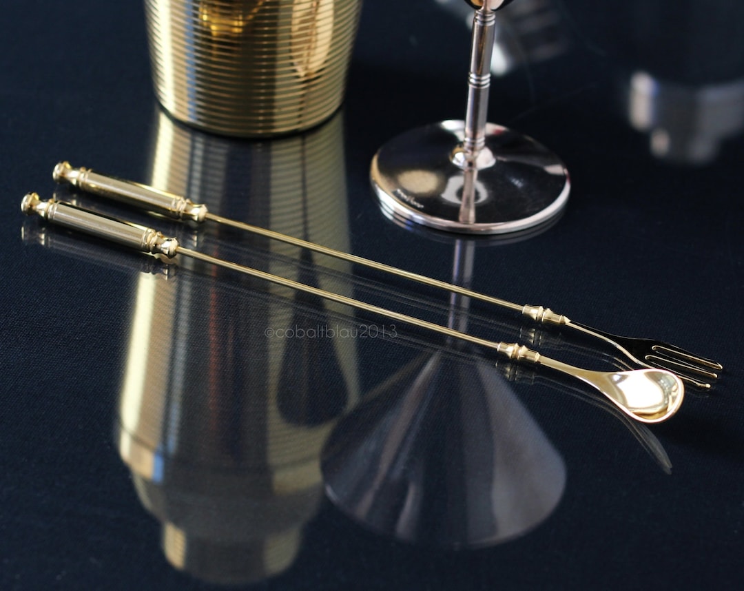 Cocktail Stirrer Set Bar Spoon & Cocktail Fork 24k Gold Plated - Etsy
