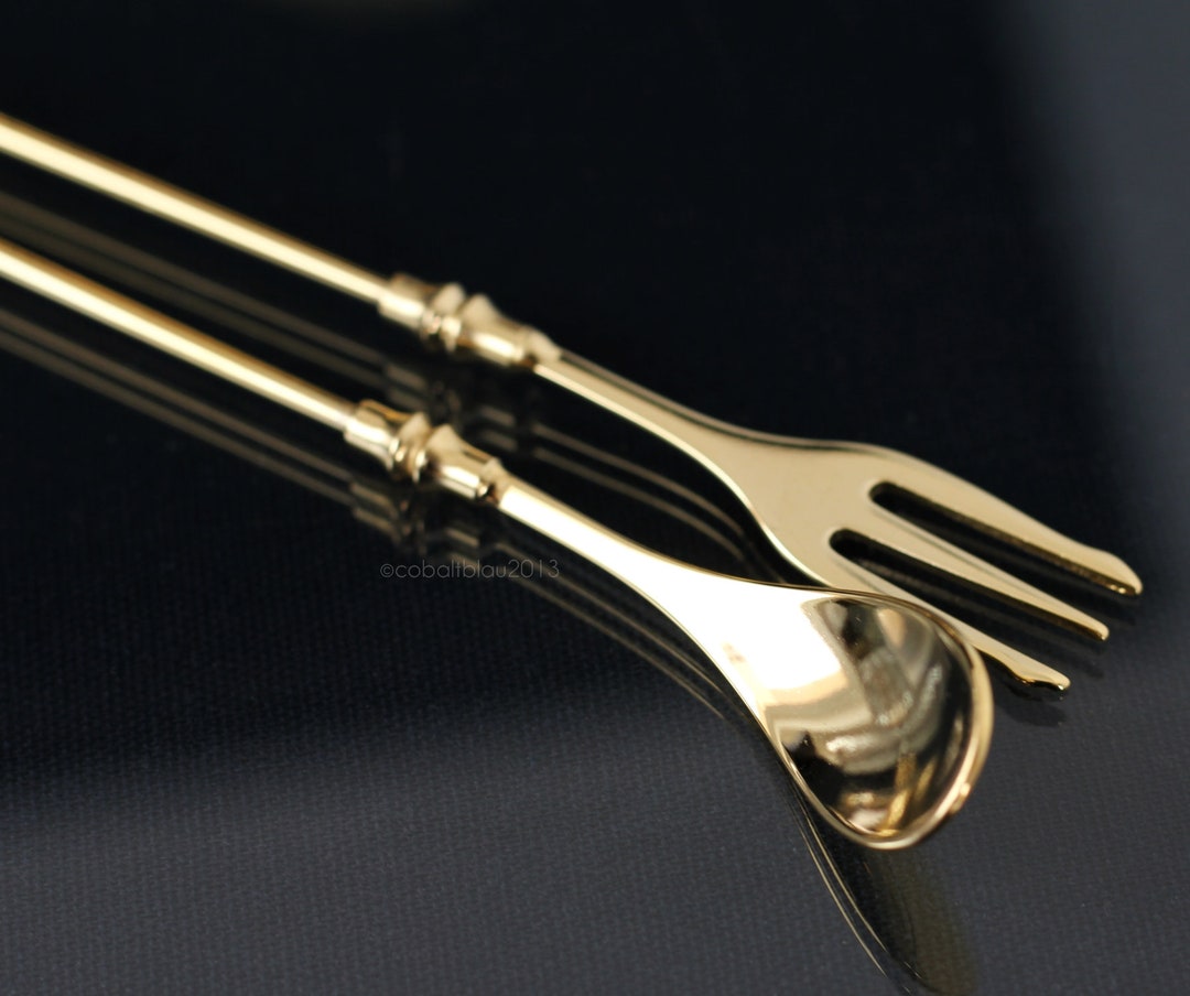 Cocktail Stirrer Set Bar Spoon & Cocktail Fork Gold Plated / Gold Bar ...