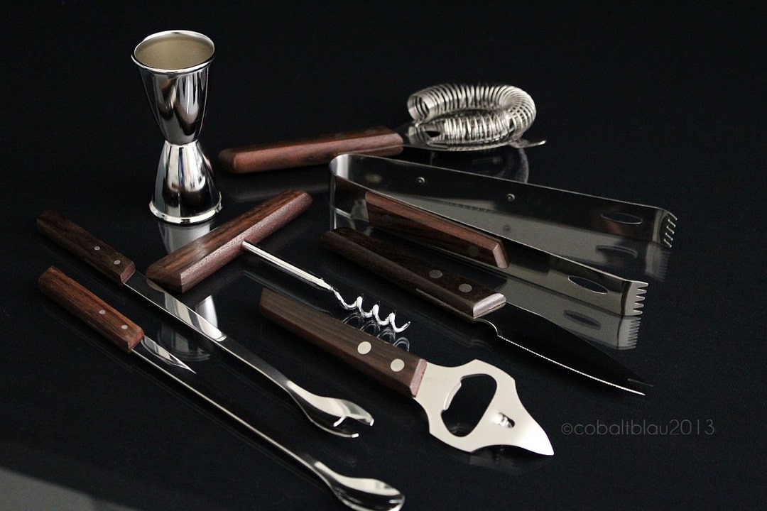 Bar Tool Set Bar Set Mid Century Modern Wood Teak 60s 1960s Bar Tools ...