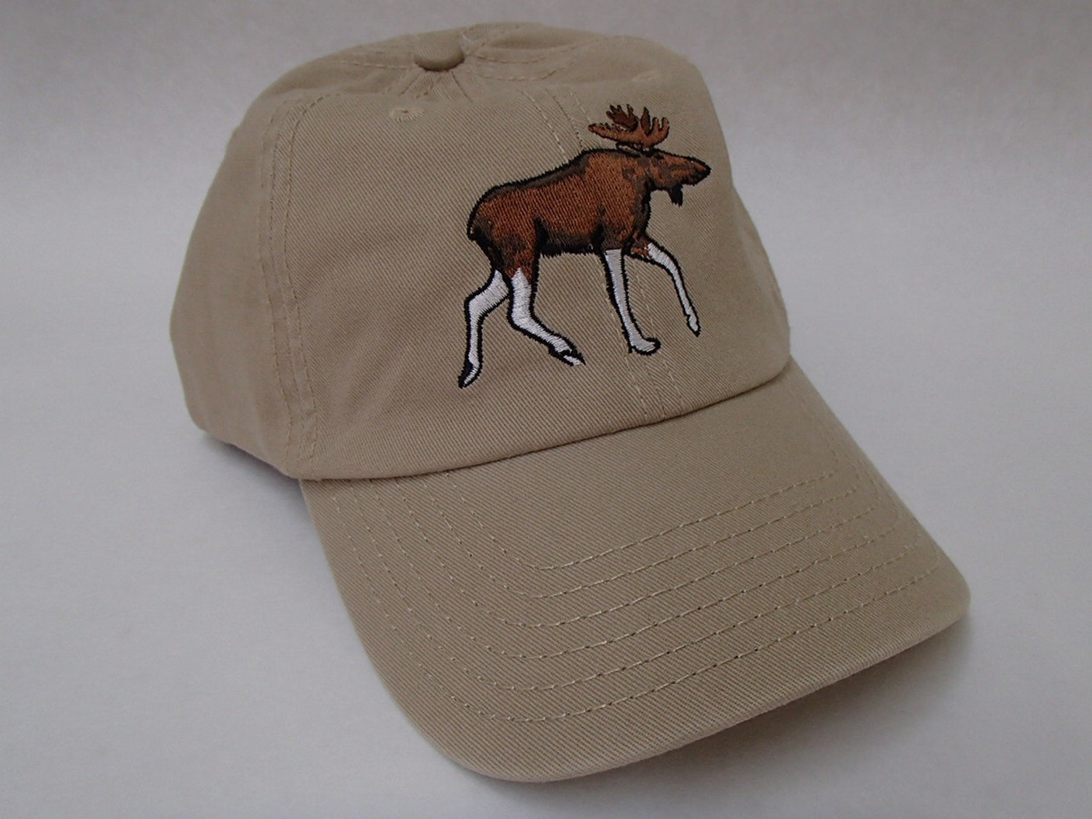 Embroidered Moose on Khaki Baseball Cap Hat | Etsy