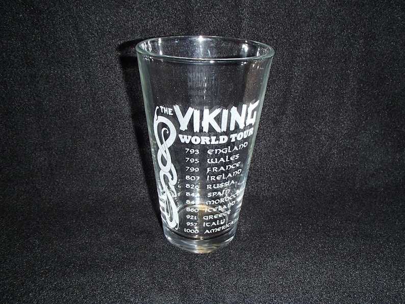 Two Pint Beer Glasses With Laser Etched Design Viking World Tour, Dala ...