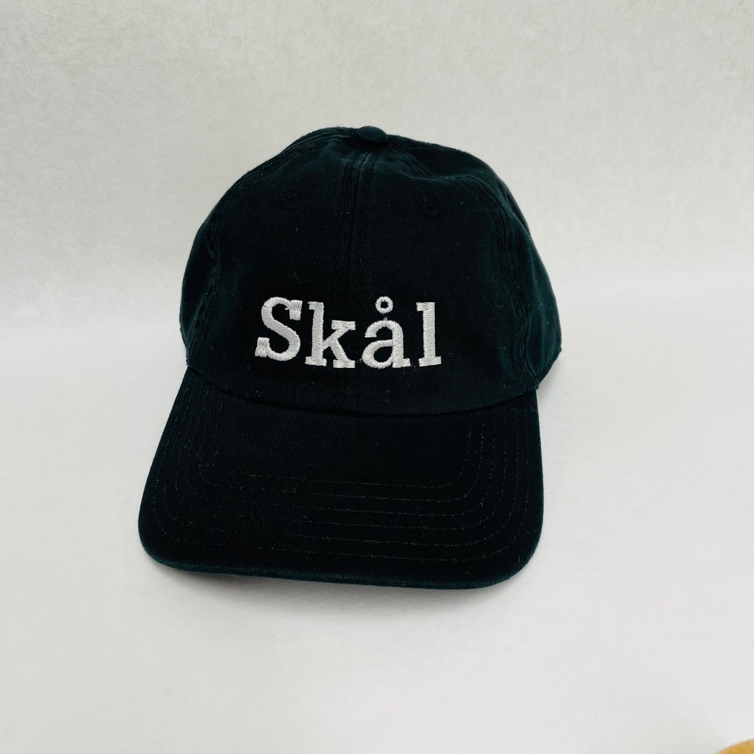 Scandinavian Embroidered Skål on Black Baseball Cap Hat - Etsy