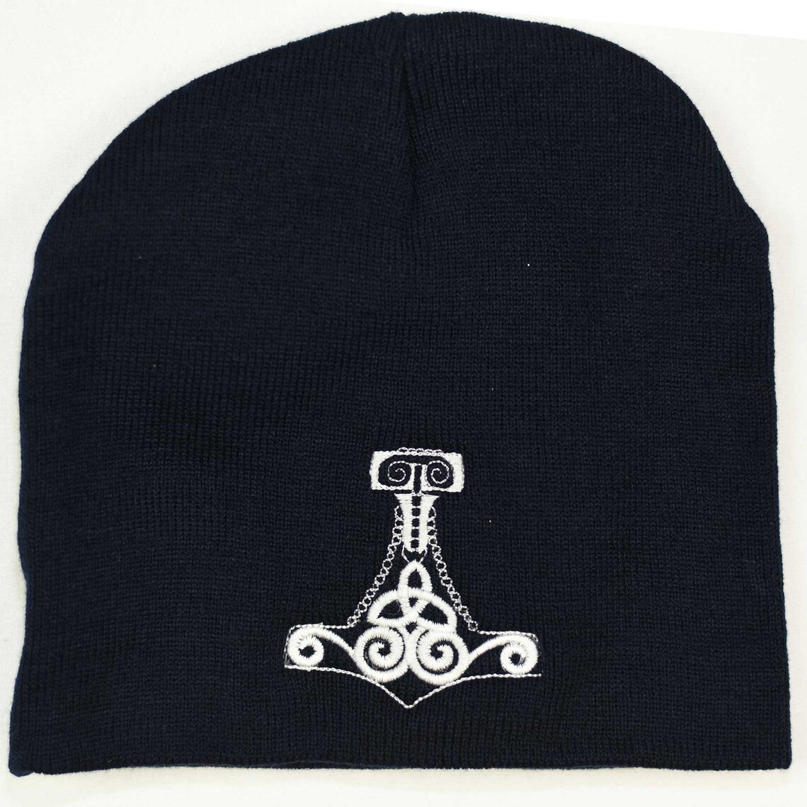 Scandinavian Viking Thor's Hammer on Navy Blue Knit Hat | Etsy