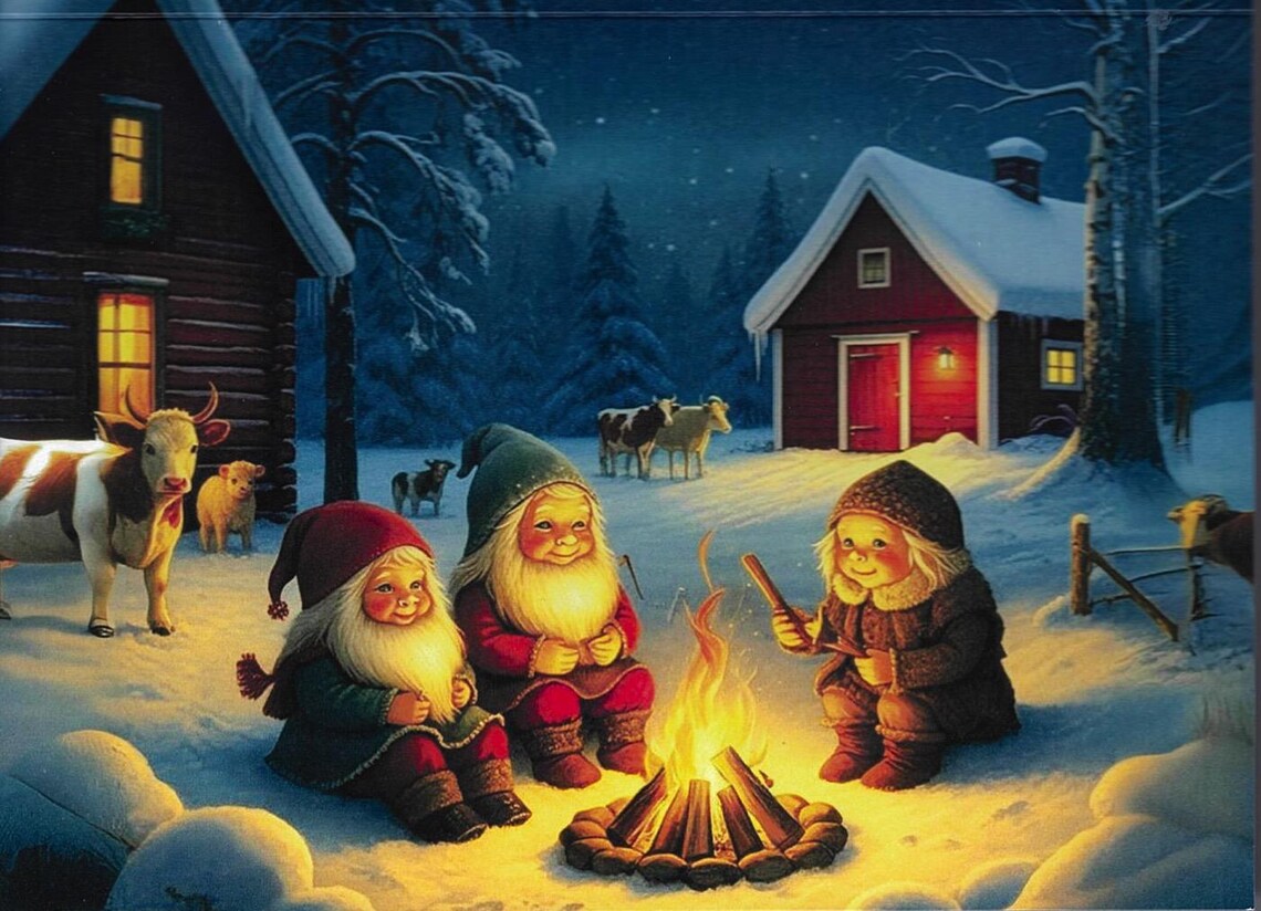 Camp Fire Gnomes With Cows & Sheep Christmas Cards Box of 12 #3893XMC ...