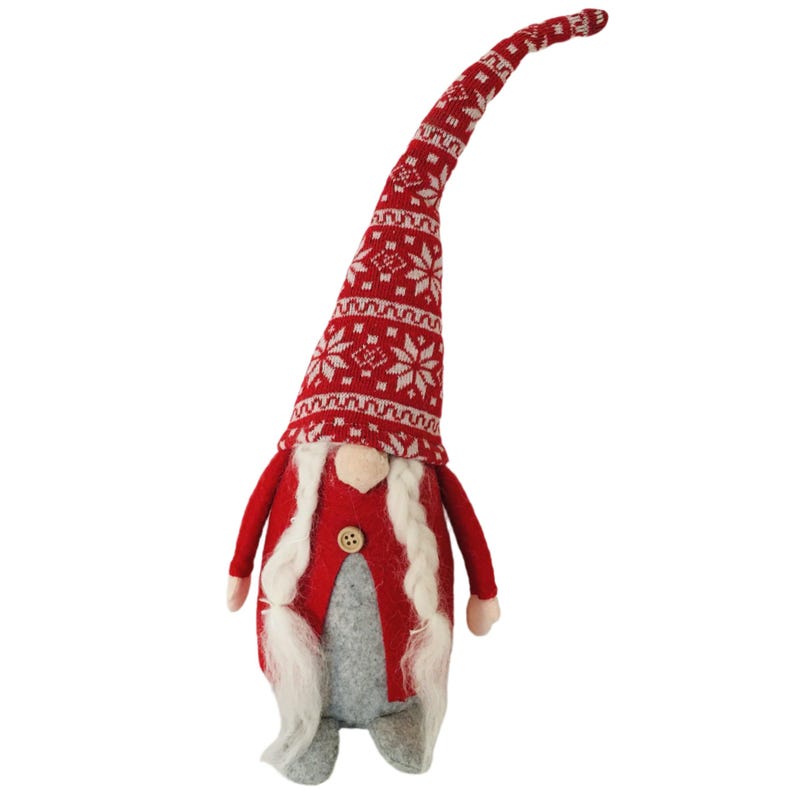 Scandinavian Nordic Elf Gnome 15" High Red Jacket & Snowflake Knit Hat ...