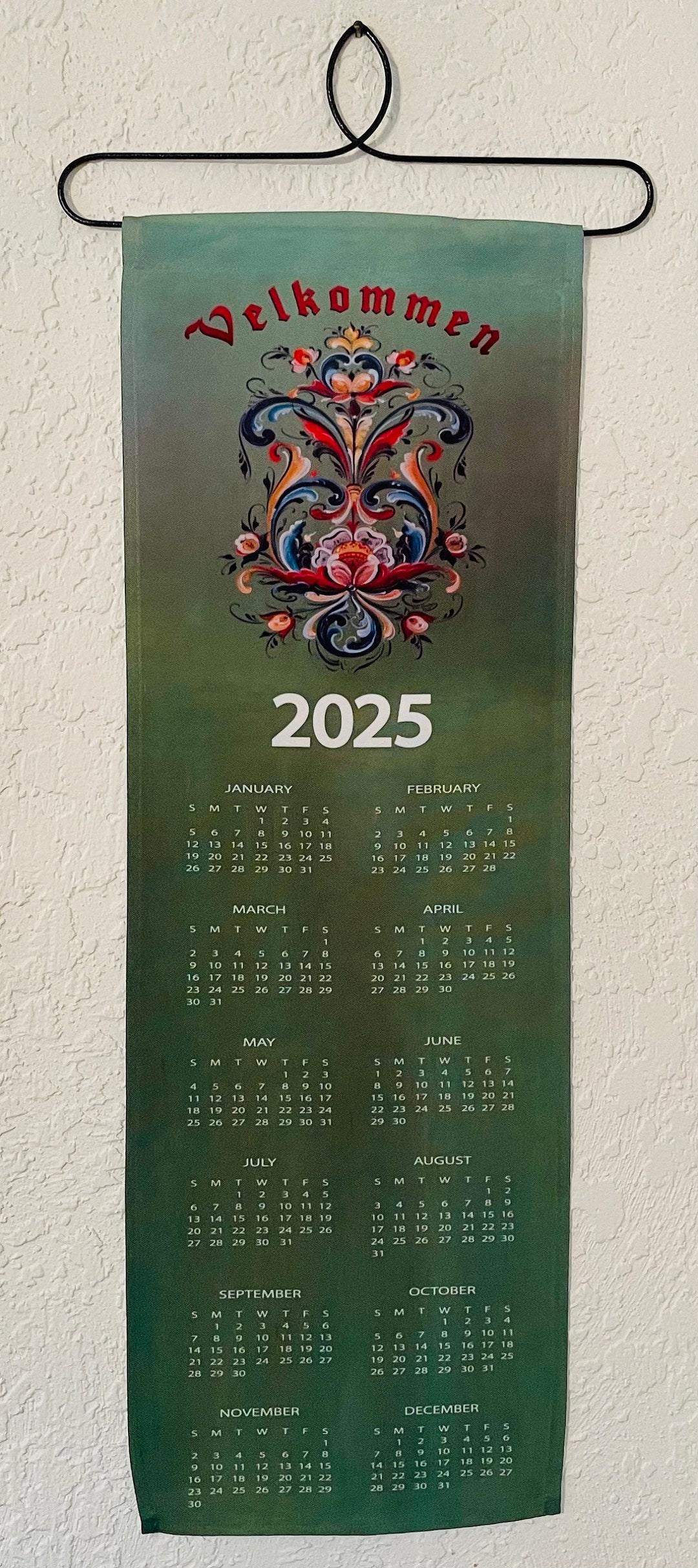 2025 Scandinavian Rosemaling Fabric Polyester Wall Hanging Calendar 25 ...