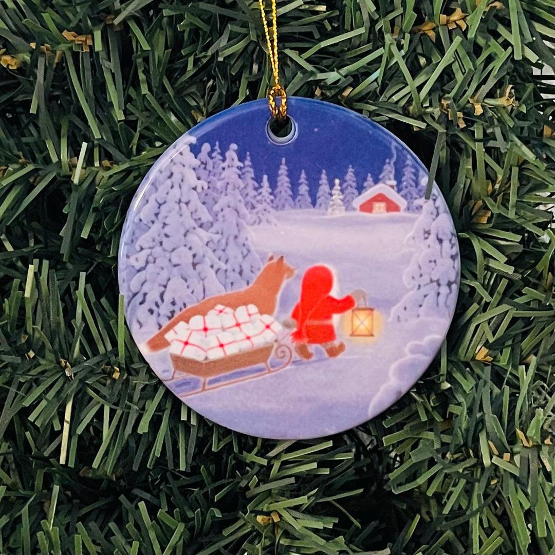 Ceramic Ornament 2 3/4" - Swedish Gnome Tomte & Fox Eva Melhuish ...