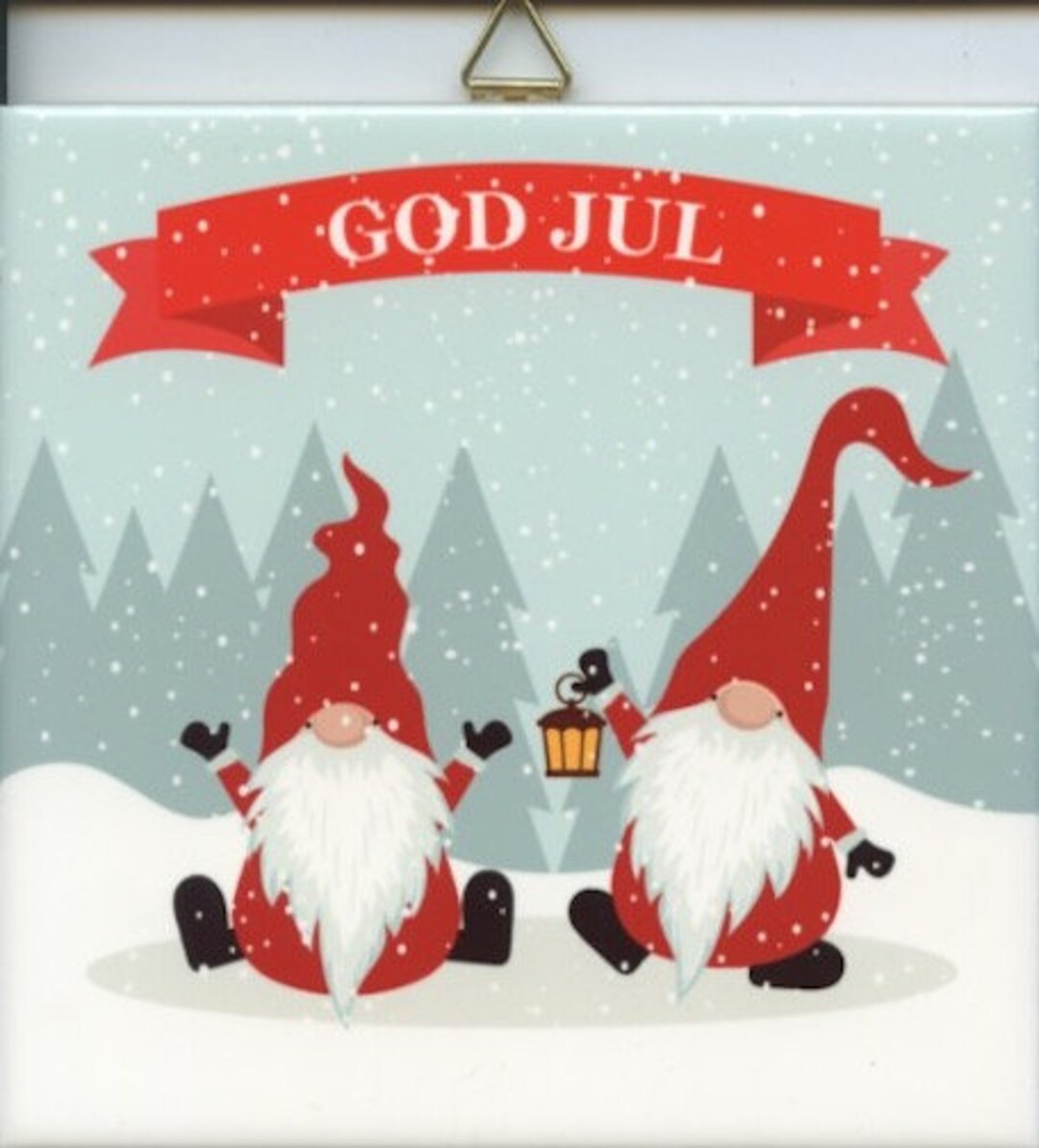 Swedish Norwegian Danish God Jul Gnomes Tomtar Ceramic Tile ~ Trivet ...