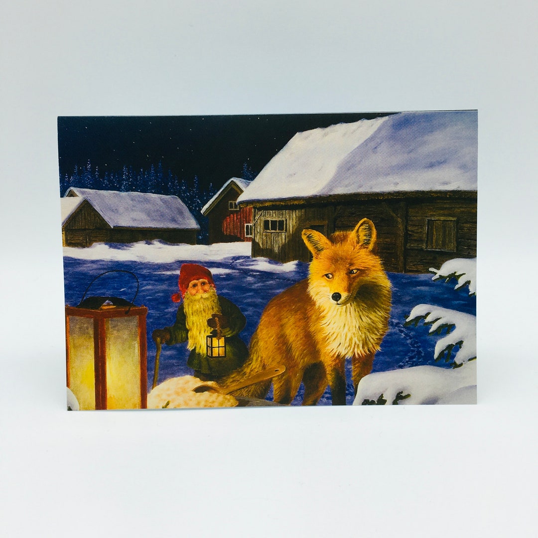 Swedish Artist, Jan Bergerlind Tomte Gnome & Fox Christmas Cards Box of ...