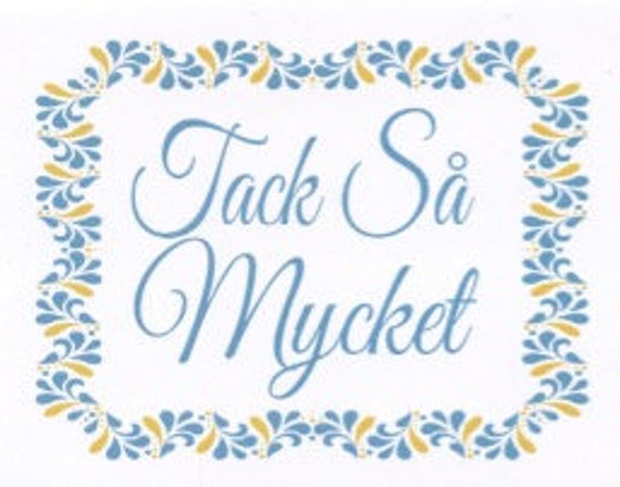 Swedish Thanks so Much Note Cards 12 Blank Cards With White - Etsy