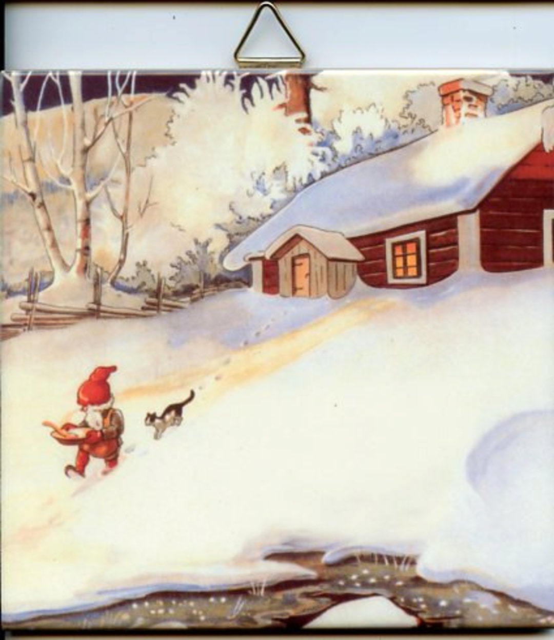 Swedish Tomte in the Snow Ceramic Tile ~ Trivet ~ Hot Pad #528-66 - Etsy