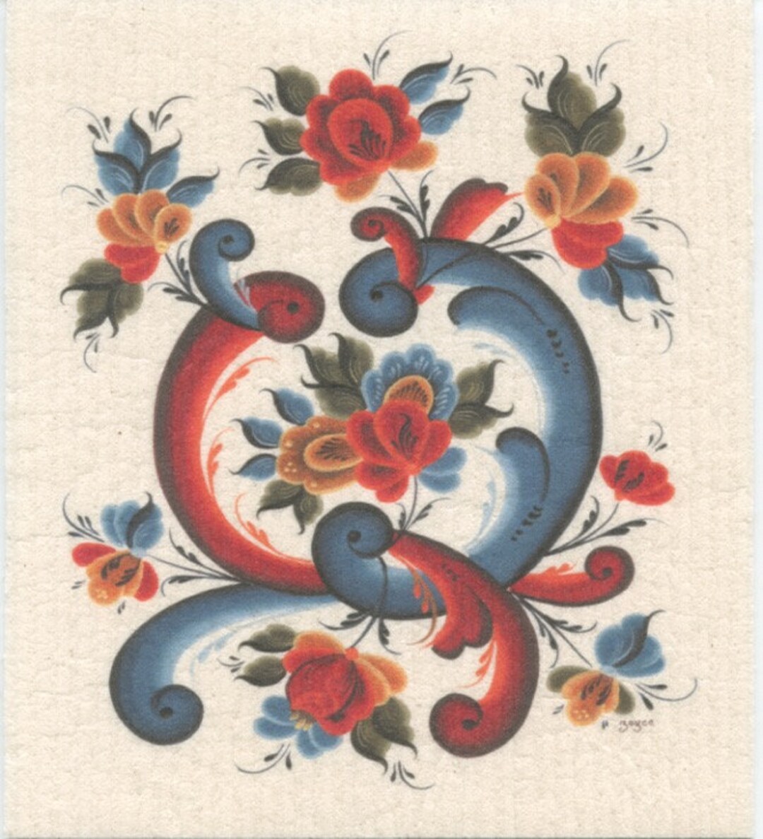 Norwegian Rosemaling Folk Art on Swedish Dish Cloth - Etsy