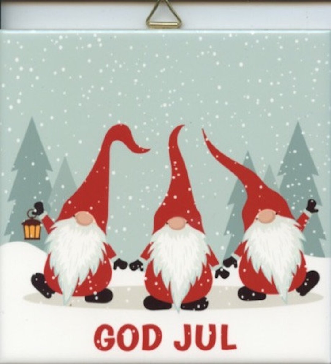 Swedish Norwegian Danish God Jul Gnome Couple Tomtar Ceramic Tile ...
