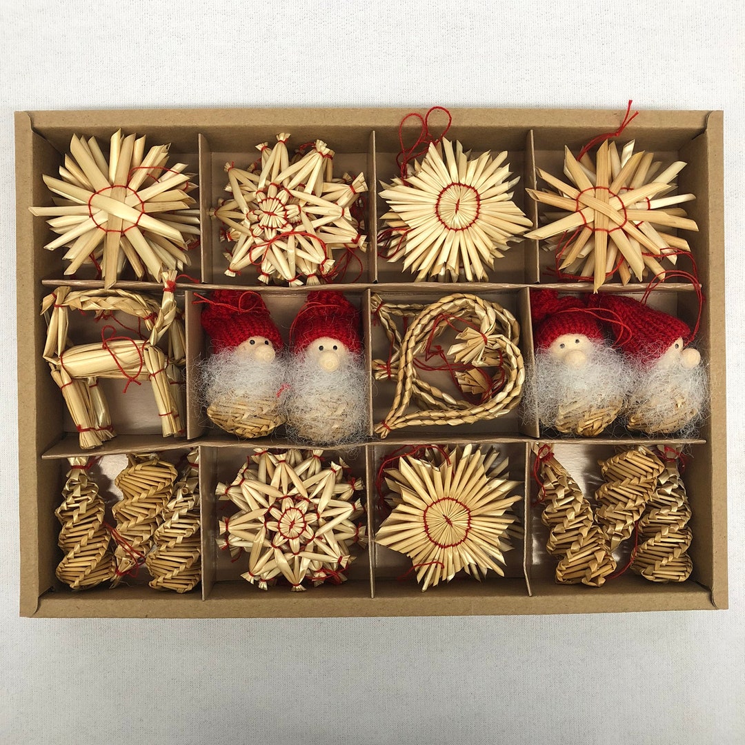 Scandinavian Nordic Straw Ornaments - Box of 45 Pieces - 2" to 2 1/2 ...