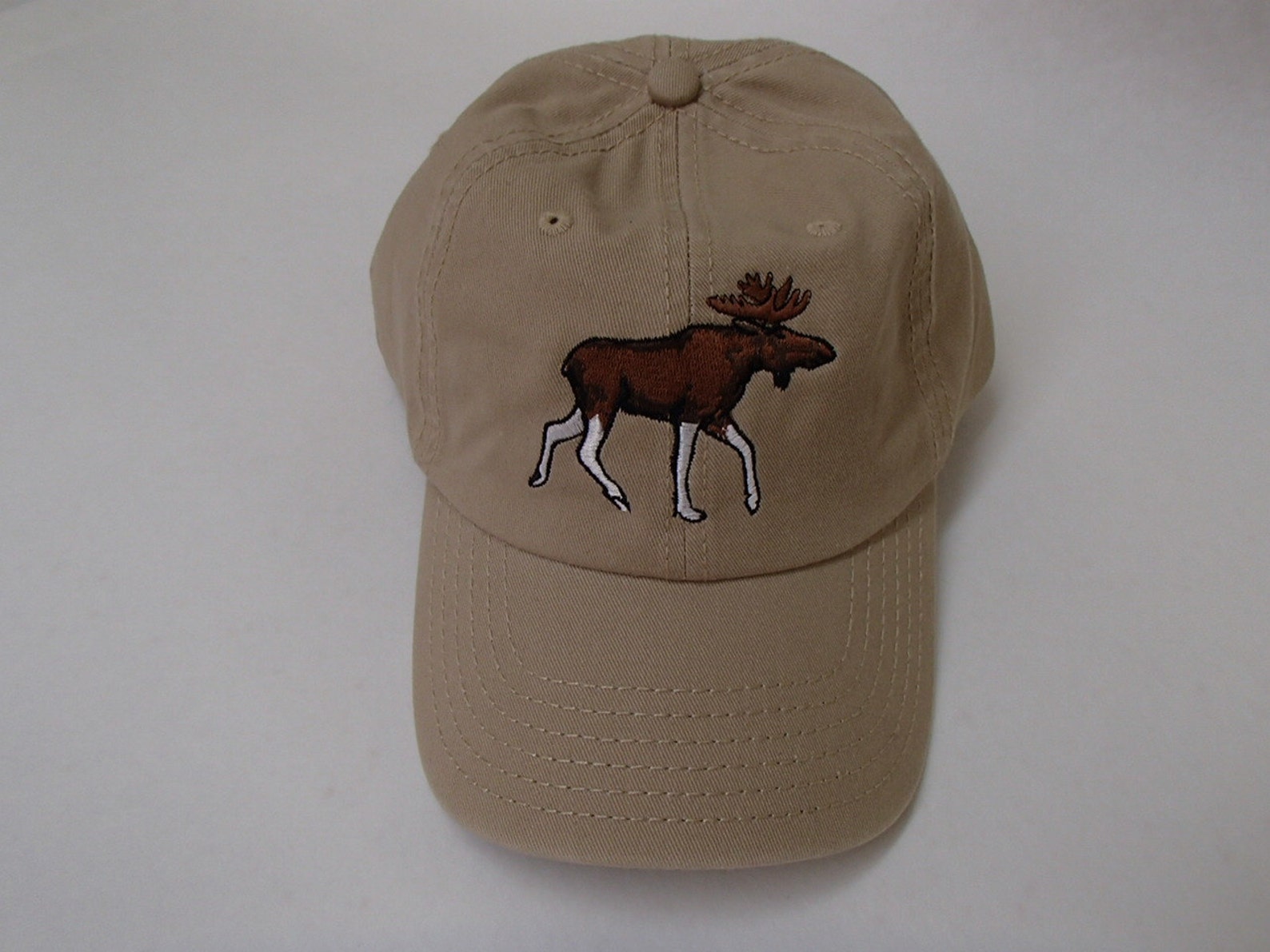 Embroidered Moose on Khaki Baseball Cap Hat - Etsy