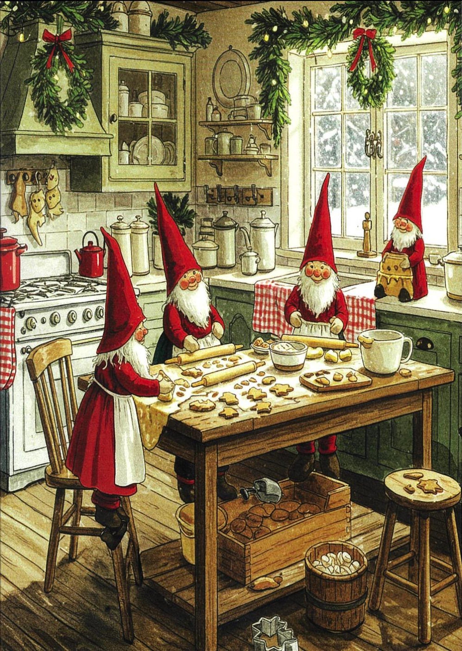 Nordic Scandinavian Gnomes Baking Cookies Christmas Cards Box of 12 - Etsy