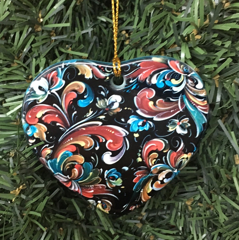 Ceramic Heart Ornament Scandinavian Norwegian Rosemaling | Etsy