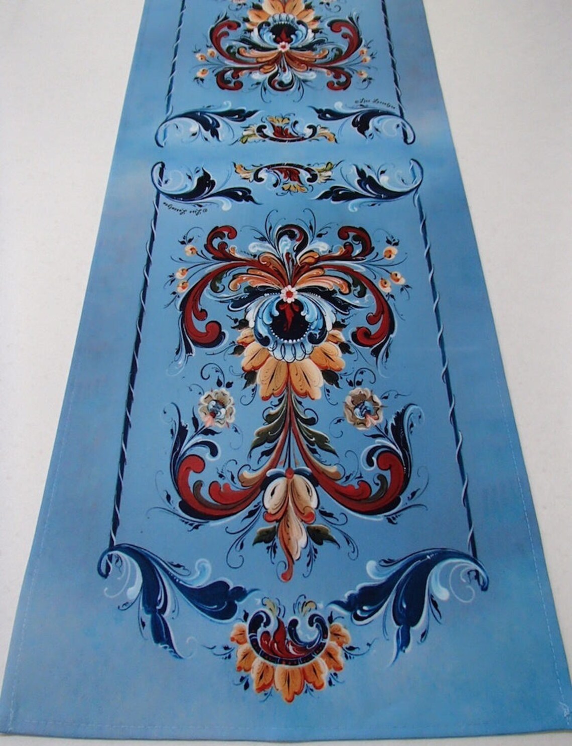 Norwegian Folk Art Rosemaling Printed on Polyester Table Runner 11" X ...
