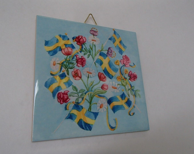 Swedish Flags and Flowers Ceramic Tile Trivet Hot Pad 278 - Etsy