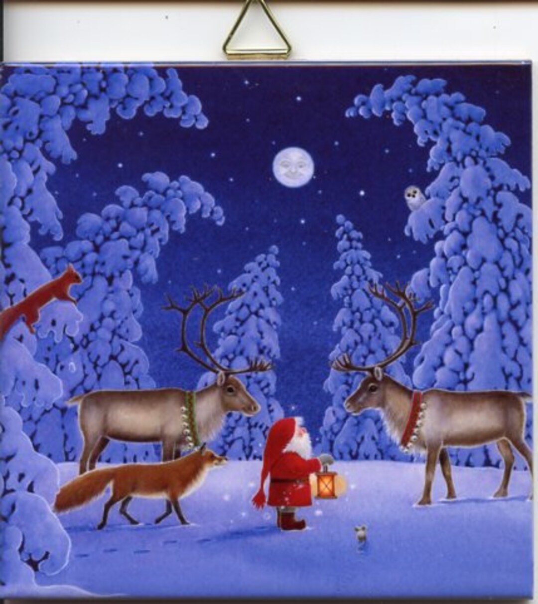 Scandinavian Swedish Tile Trivet Hot Pad Gnome Tomte With Reindeer ...