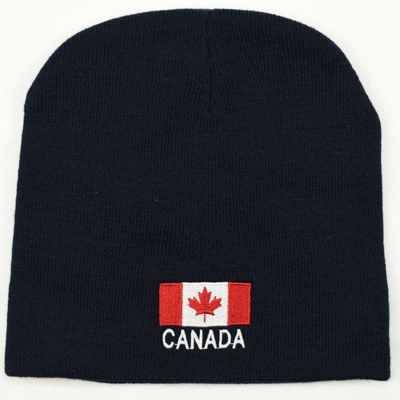 Canada Flag on Navy Blue Knit Hat KH69 | Etsy
