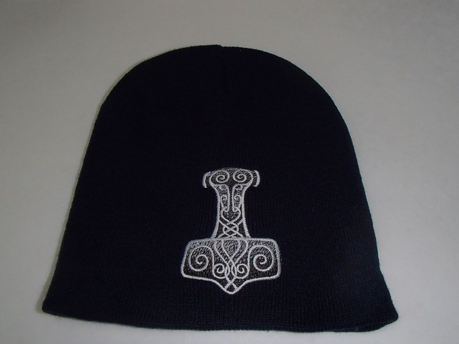 Scandinavian Viking Thor's Hammer on Navy Blue Knit Hat - Etsy