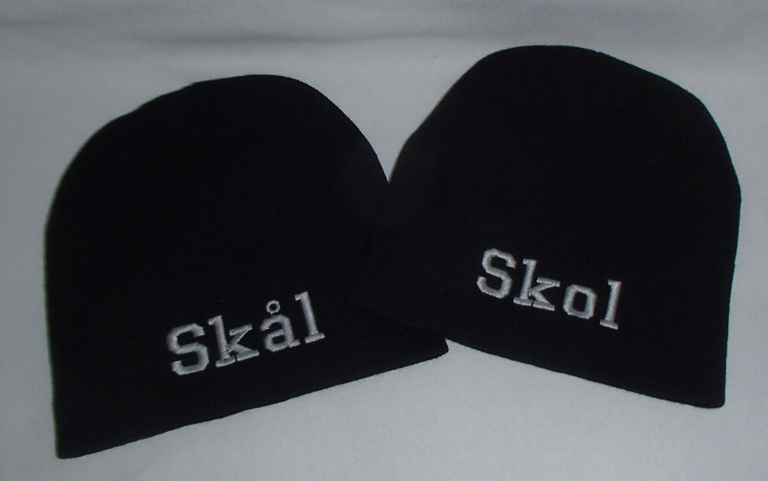 Scandinavian Skol or Skål Embroidered on Black Knit Hat - Etsy