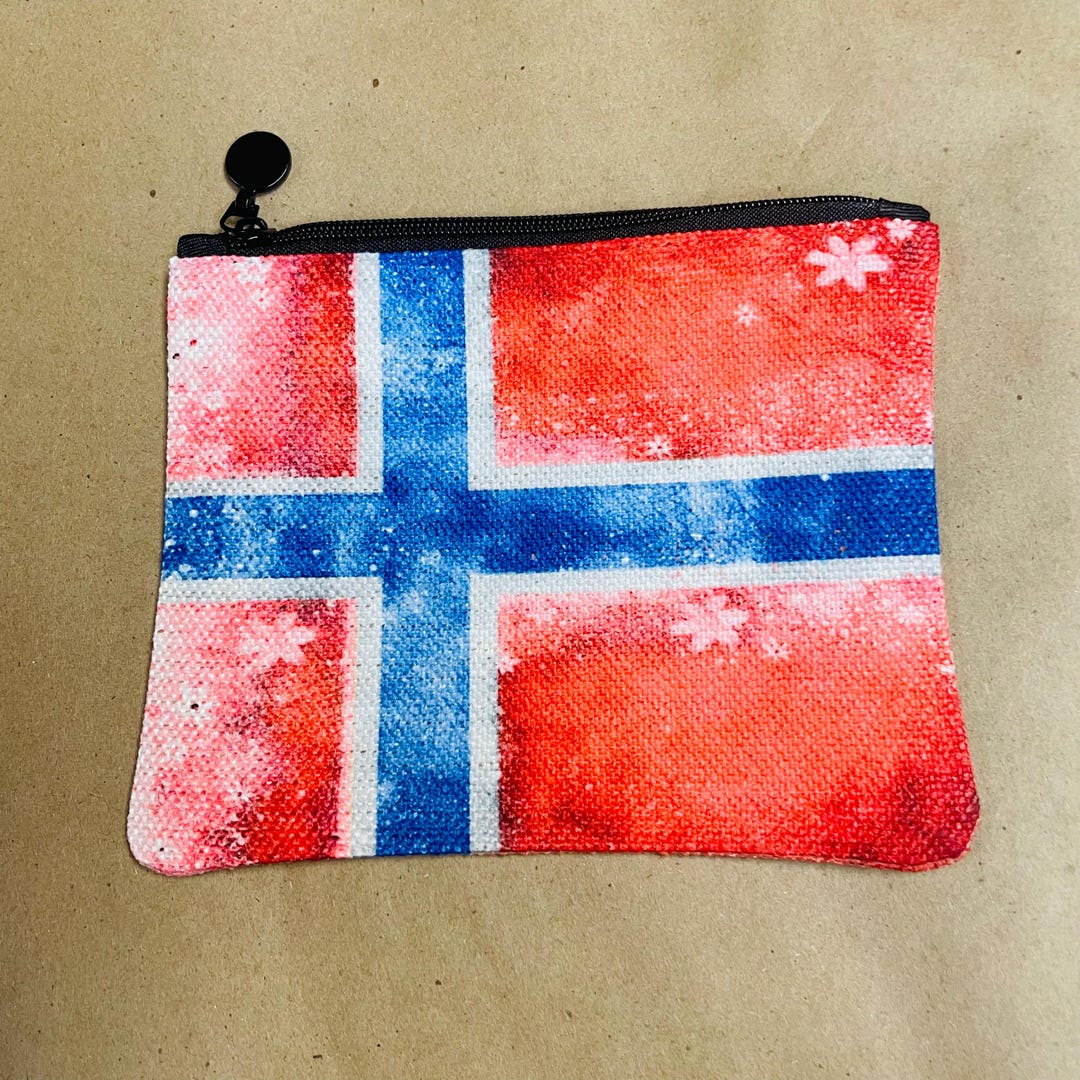 Norway Norwegian Flag With Flowers Fabric Small Cosmetic or Coin Purse ...