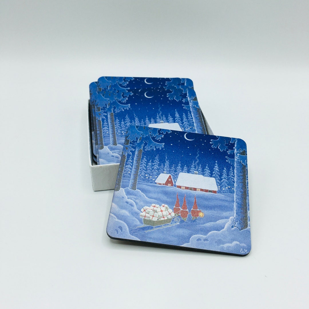 6 Hard Board Coasters in a Gift Box Swedish Tomte Gnome - Etsy