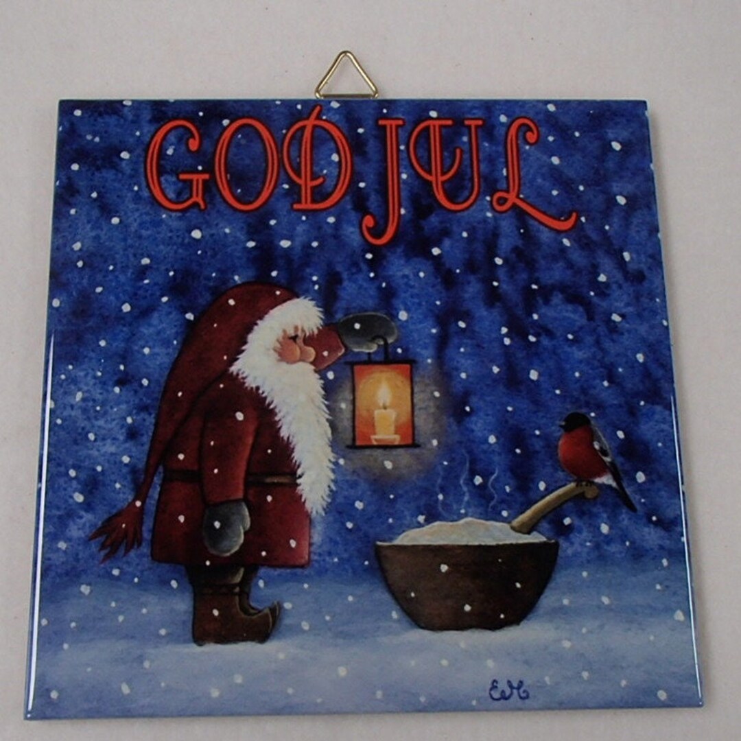 Scandinavian Swedish God Jul Gnome Tomte With Porridge Tile Trivet Hot ...