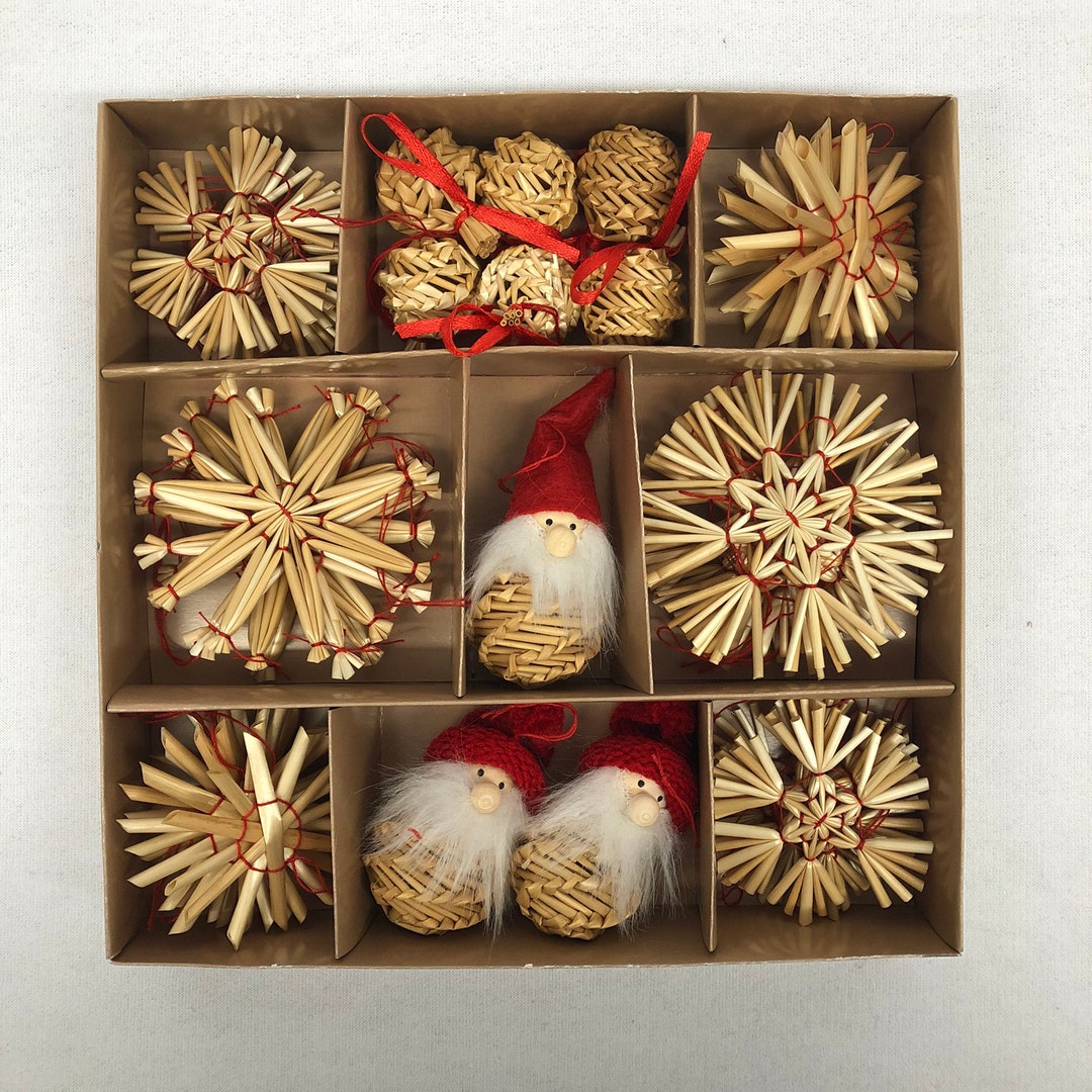 Scandinavian Nordic Straw Ornaments - Box of 38 Pieces - Snowflakes ...