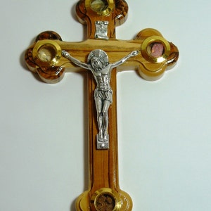 Handcrafted Olive Wood Cross With Silver Plate Crucifix and 4 Vials ...