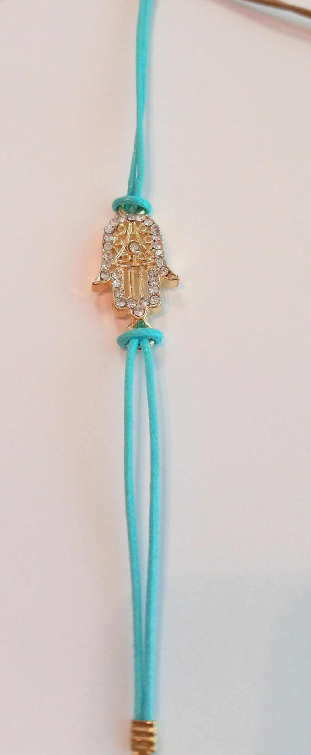 Jewish Kabbalah Turqise Color String Gold Tone "hamsa" and White Stones ...