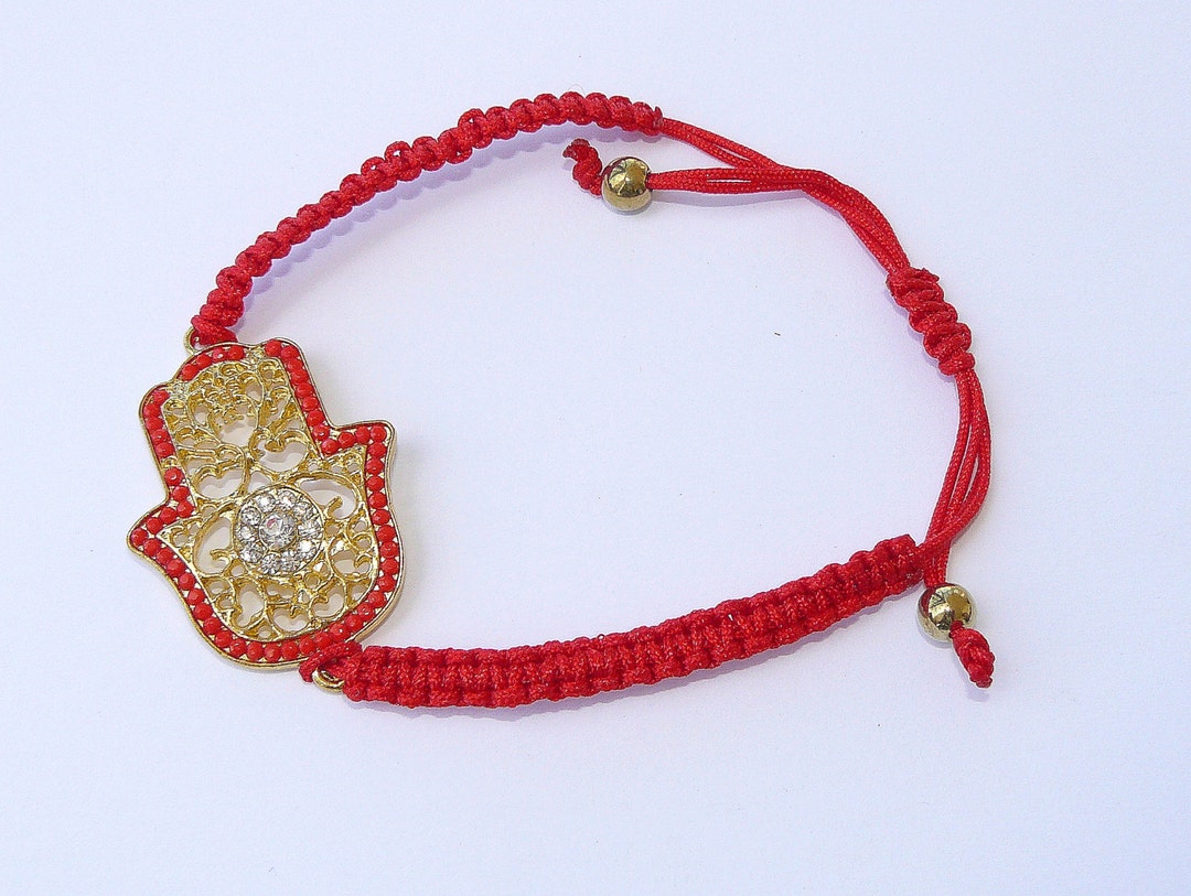 Jewish Kabbalah Red String Golden Decorated Large Hamsa Bracelet Evil ...