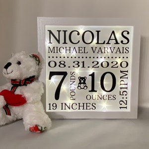 Baby Gift, Birth Stats Announcement, Night Light, Nursery Décor, Bat ...