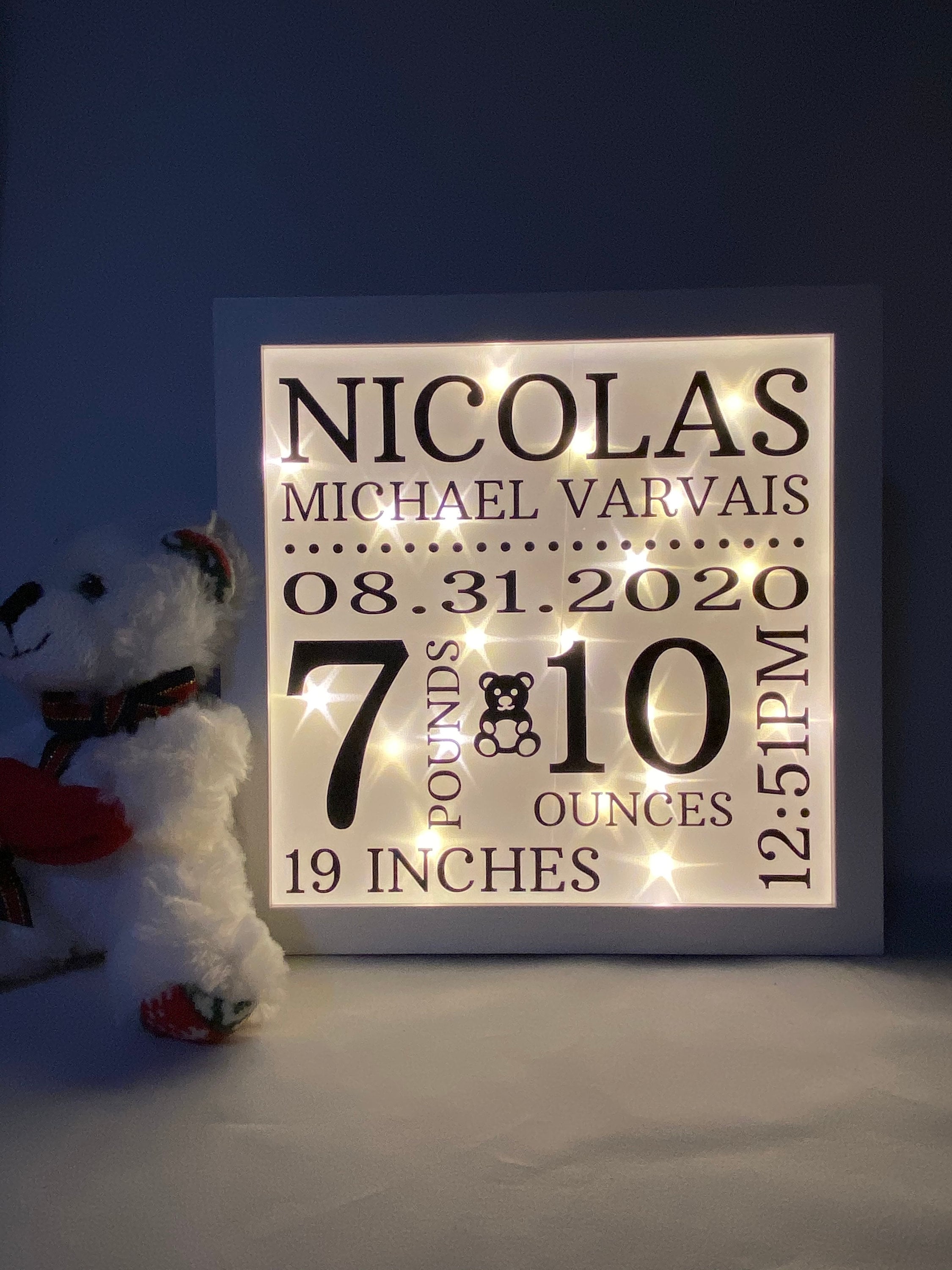 Baby Gift Birth Stats Announcement Night Light Nursery | Etsy