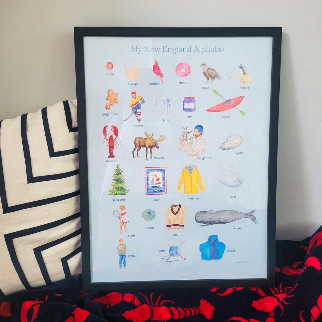 New England Alphabet Poster, Preppy New England ABC Poster, 18 X 24 ...