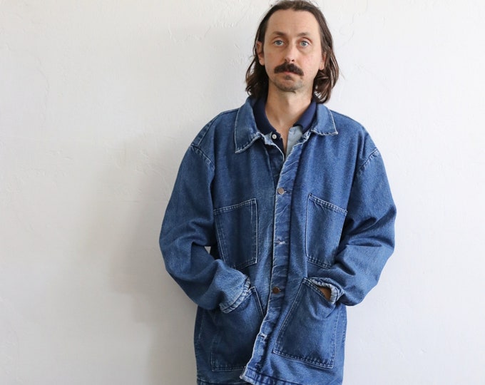 Denim Prison Chore Jacket Grey Cord Collar XL - Etsy