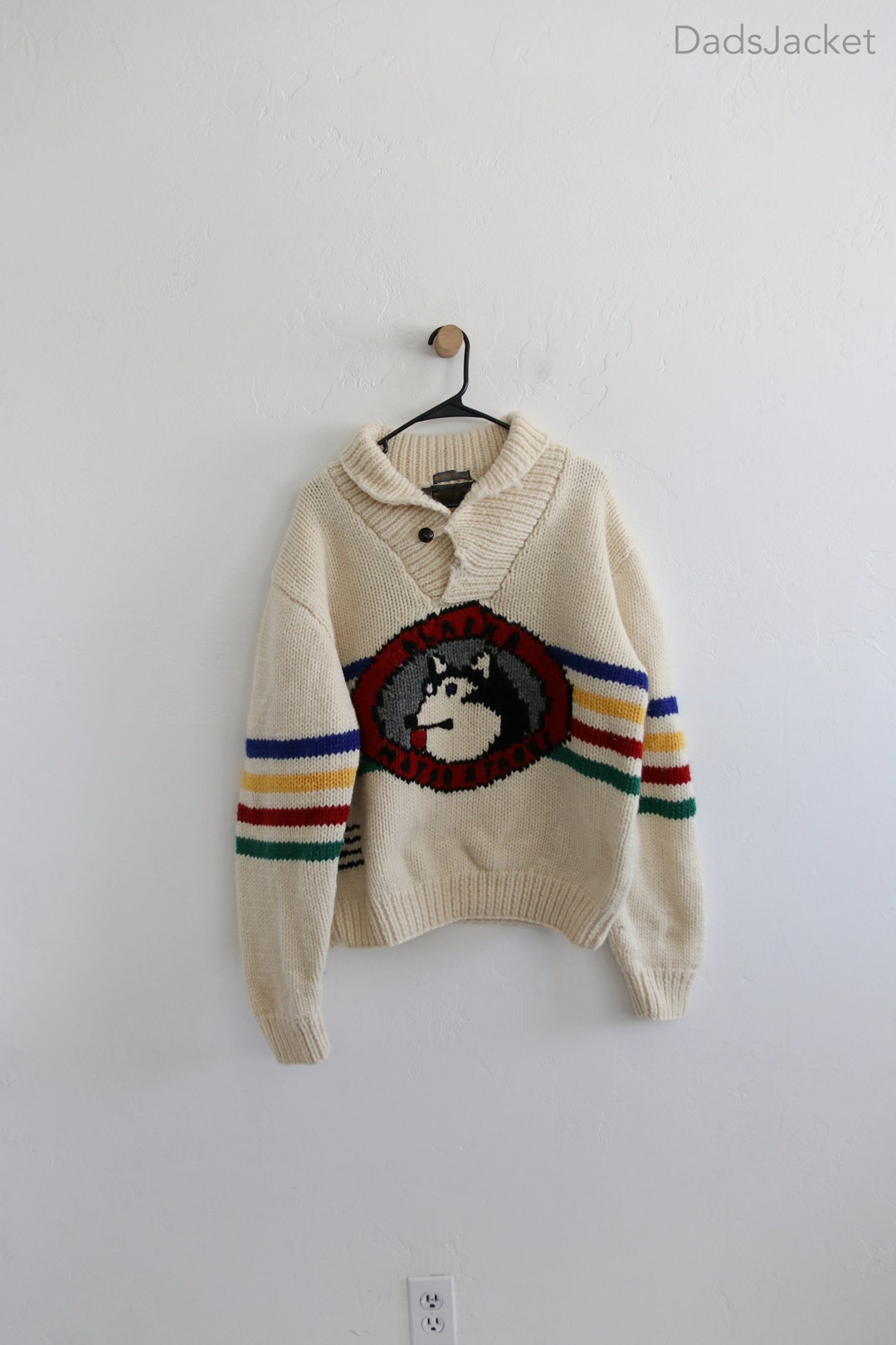 Alaska Motor Stages Sled Dog Hudons Bay Style Wool Knit Shawl Collar ...