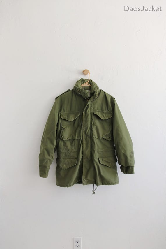 70s M65 Olive Drab US Army Field Military Jacket Small - Gem