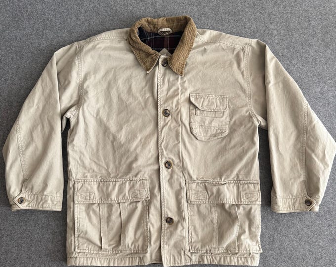 Classic Duck Canvas Beige Chore Jacket Barn Coat Corduroy Collar Large ...