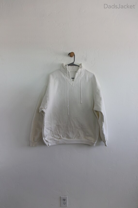 90s White Canvas Mock Neck Drawstring Pull Over Medium - Gem