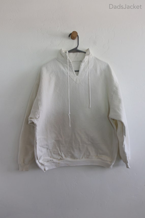 90s White Canvas Mock Neck Drawstring Pull Over Medium - Gem