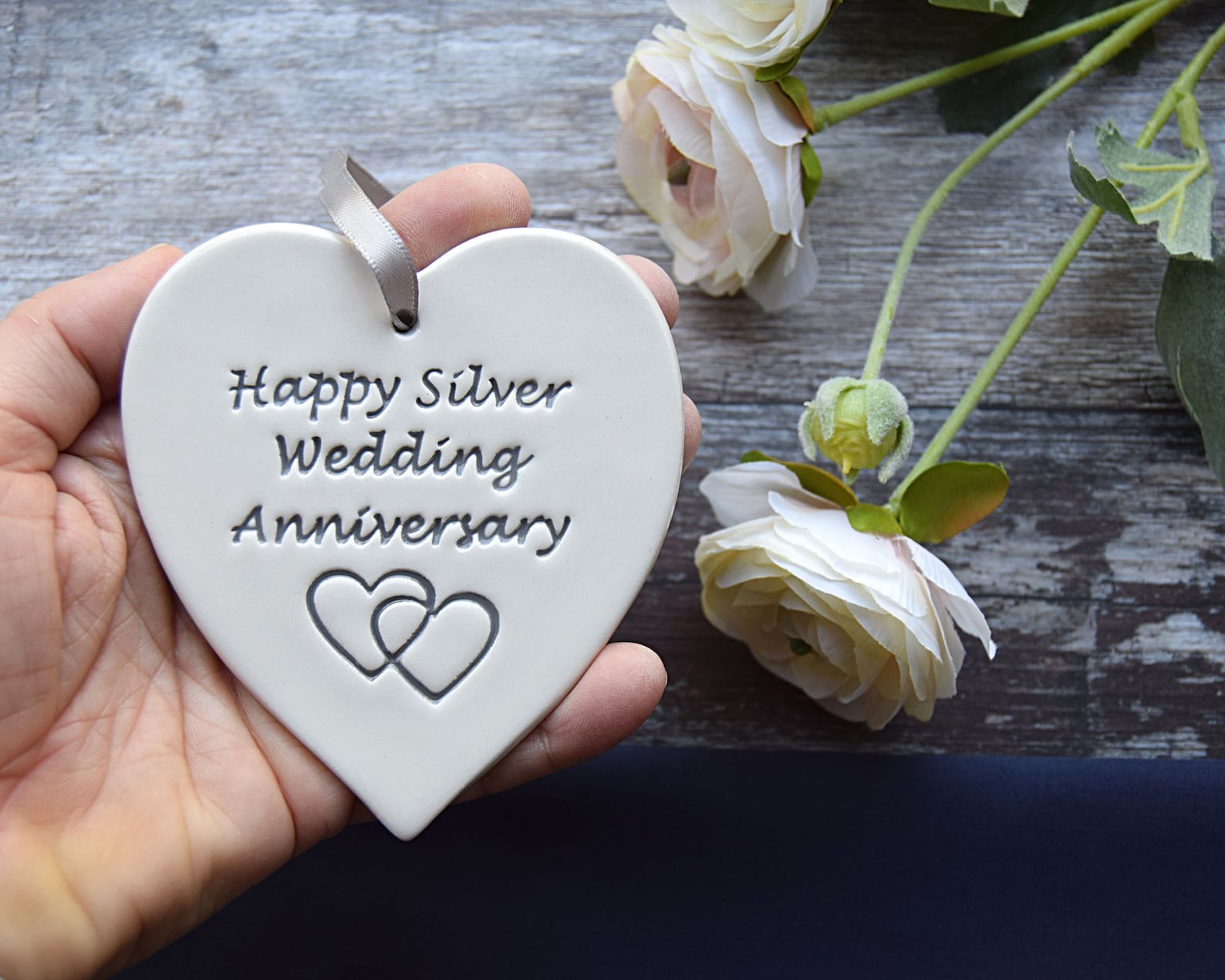 Happy Silver Wedding Anniversary Heart. Handmade Ceramic Gift - Etsy UK