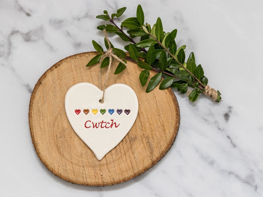 Cwtch, Handmade Ceramic Welsh Heart, Cwtch Gift, Cwtch With Rainbow ...