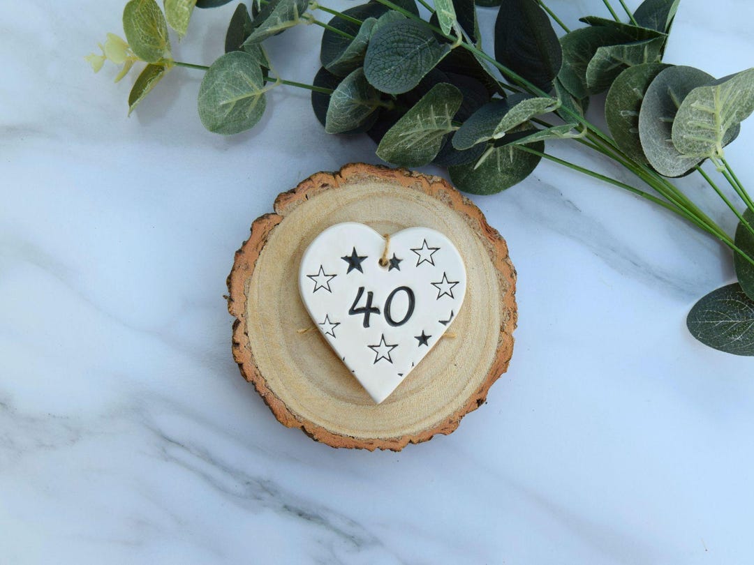 40, Handmade Ceramic 40th Birthday Heart, Ceramic Birthday Gift ...