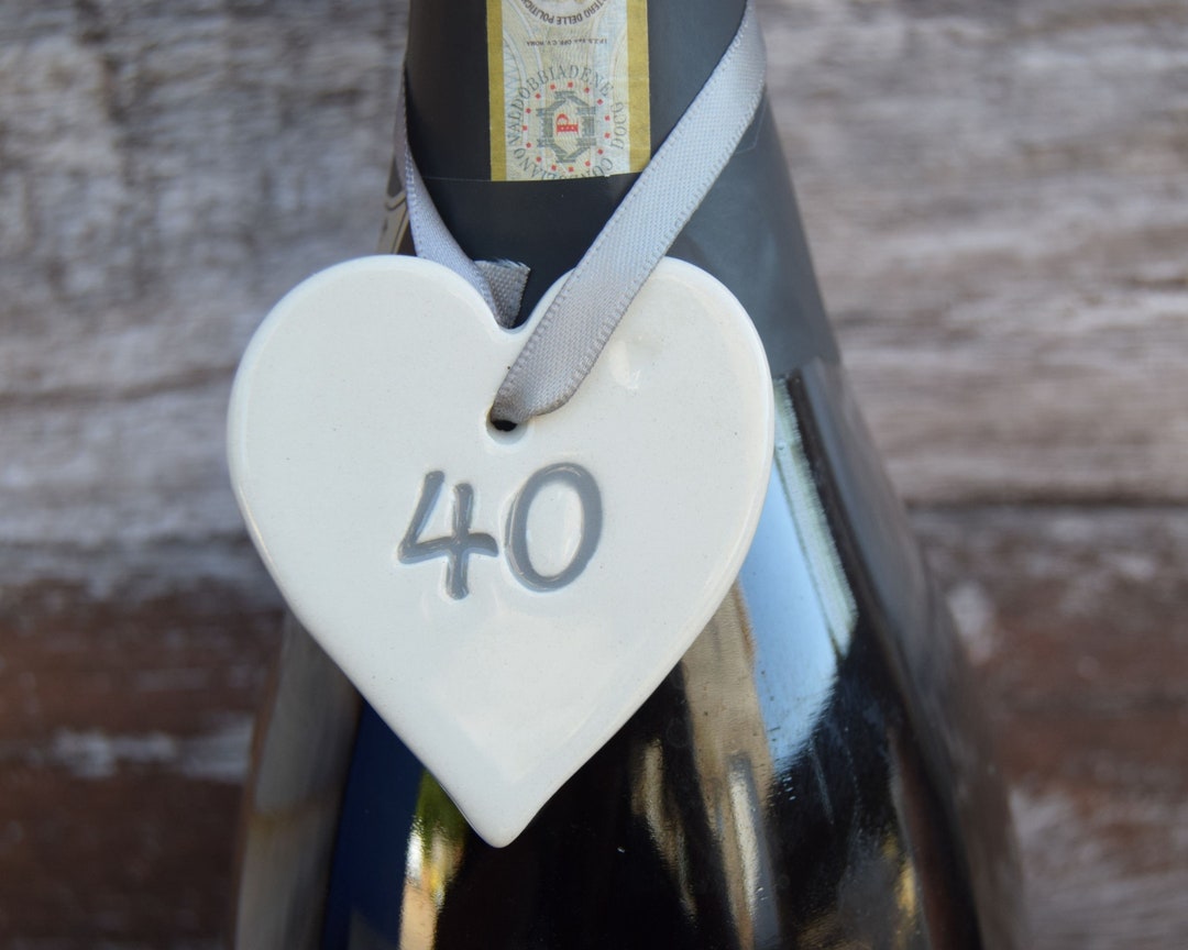 40th Birthday Tag, Handmade Small Ceramic 40 Tag, Gift for 40th - Etsy