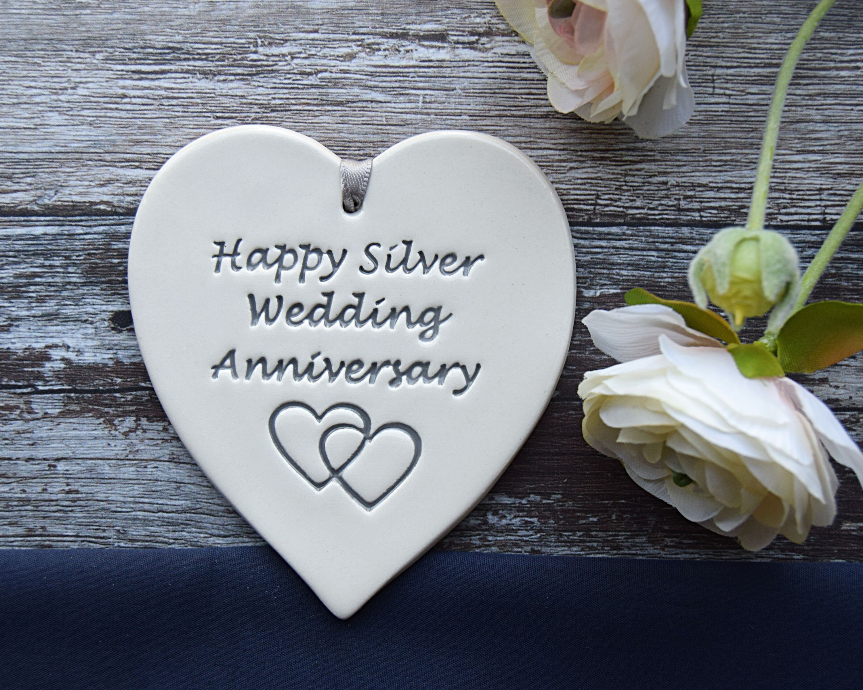 Buy Happy Silver Wedding Anniversary Heart. Handmade Ceramic Gift for a 25th Wedding Anniversary Silver Anniversary Gift for Her Gift for Them Online in India Etsy