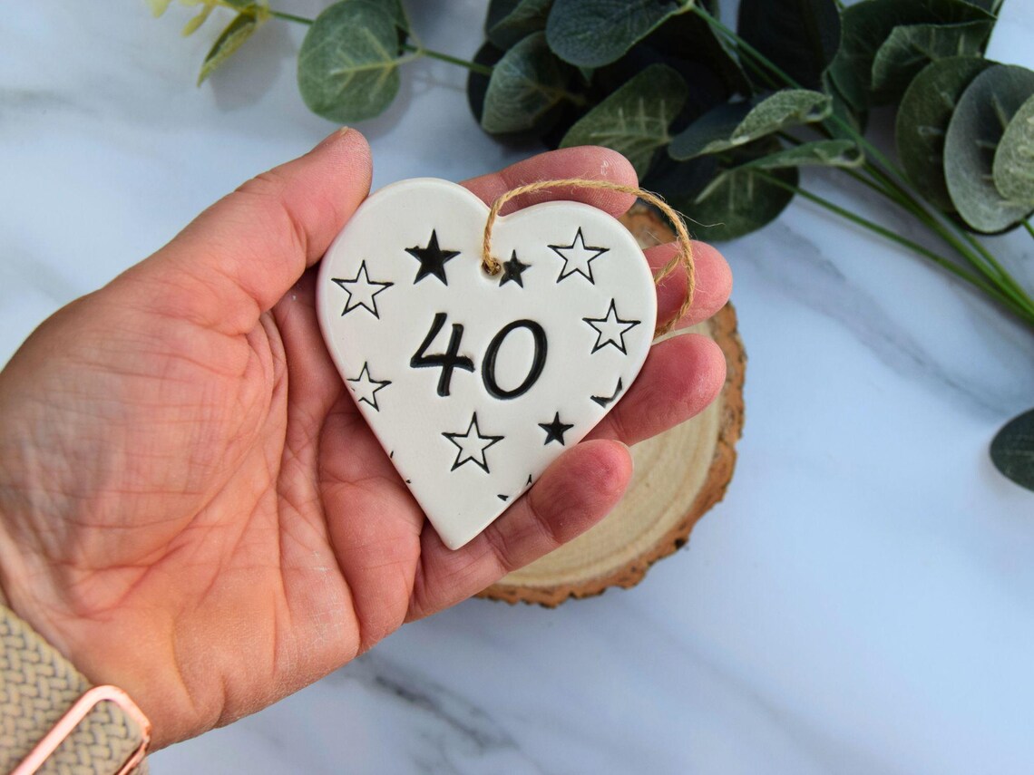 40, Handmade Ceramic 40th Birthday Heart, Ceramic Birthday Gift ...